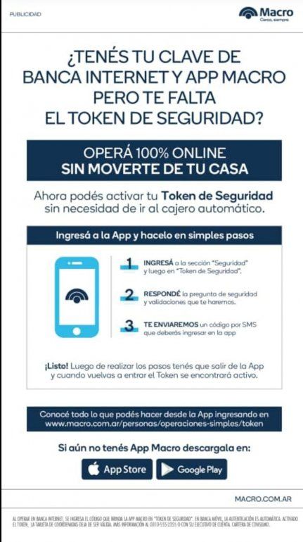 Banco Macro: ahora al token lo podés activar desde el celu