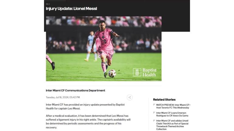 Último momento: Inter de Miami confirmó la lesión de Lionel Messi