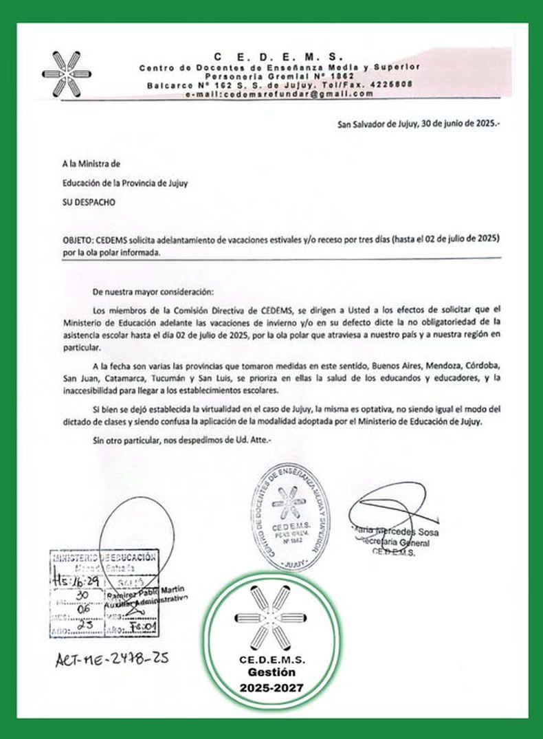 El CEDEMS pidió que adelanten las vacaciones de invierno por el frío en ...