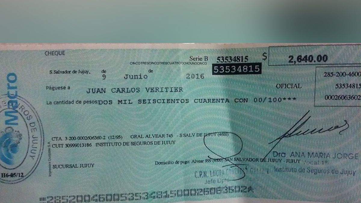 El cheque ya está en manos de su dueño